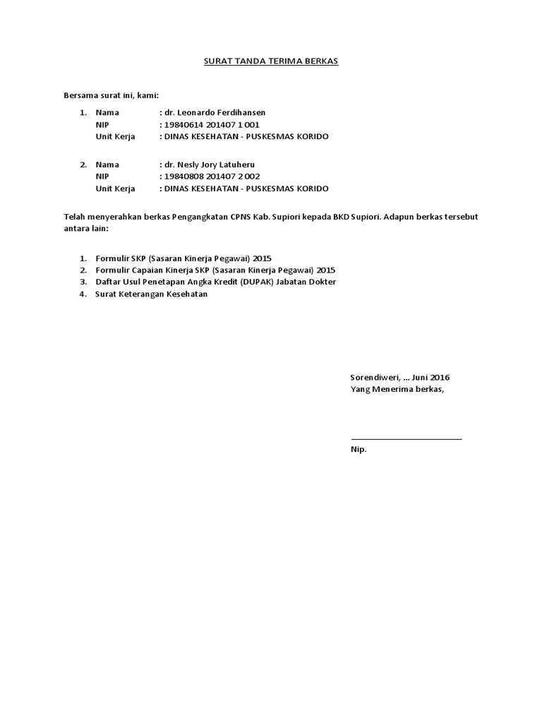 Surat Tanda Terima Berkas | PDF