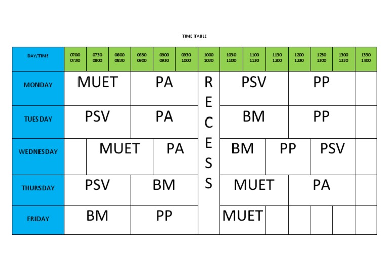 Weekly School Class Schedule | PDF