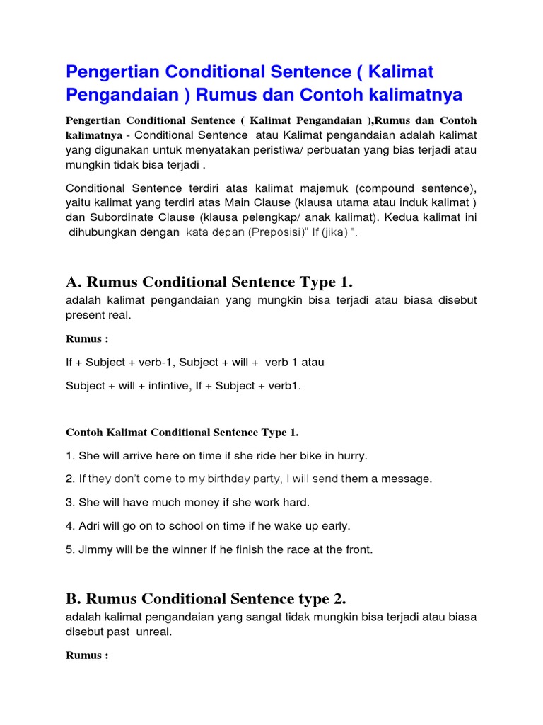 Pengertian Conditional Sentence (Kalimat Pengandaian) Rumus Dan Contoh ...