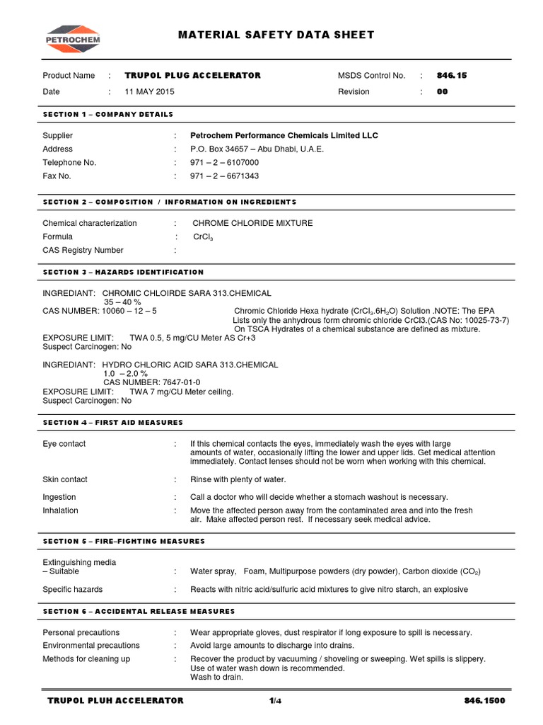 846.1500 Trupol Plug Accelerator (MSDS) | PDF | Resource Conservation ...