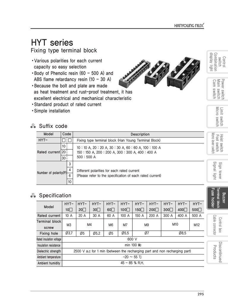 HYT Series: Fixing Type Terminal Block | PDF | Switch | Electrical ...