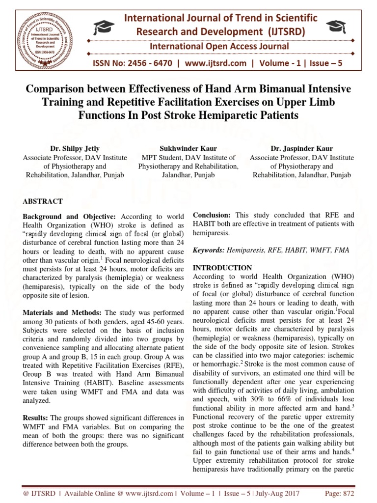 Comparison Between Effectiveness of Hand Arm Bimanual Intensive ...