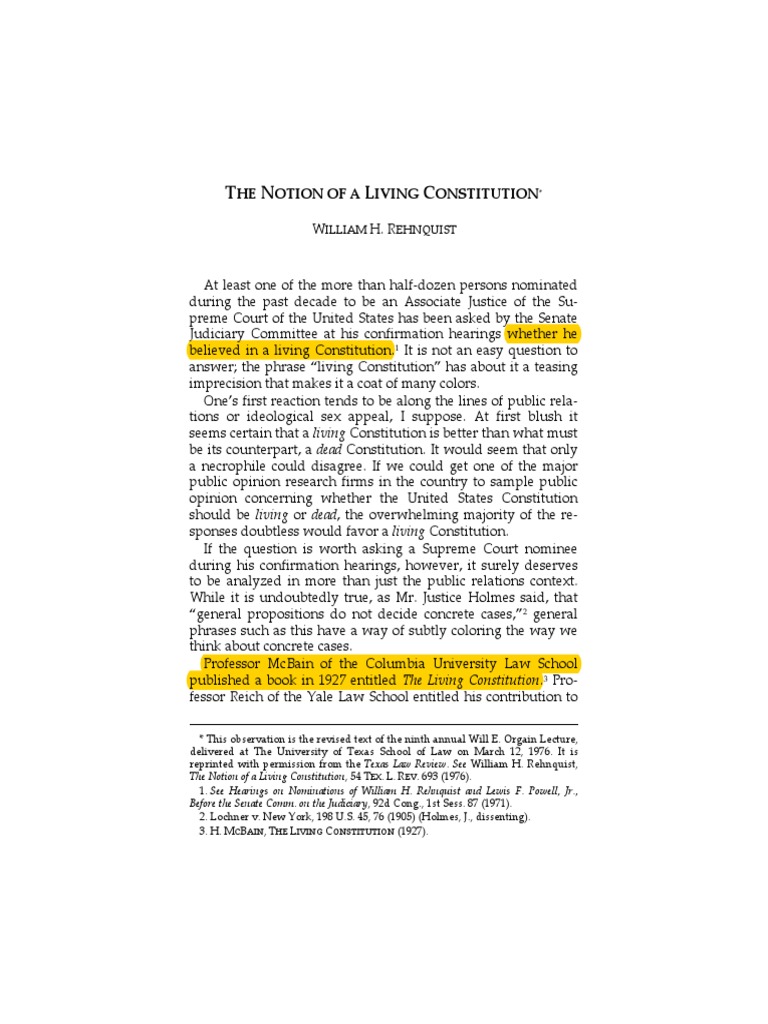 The Living Constitution: Two Interpretations and the Limits of Judicial ...