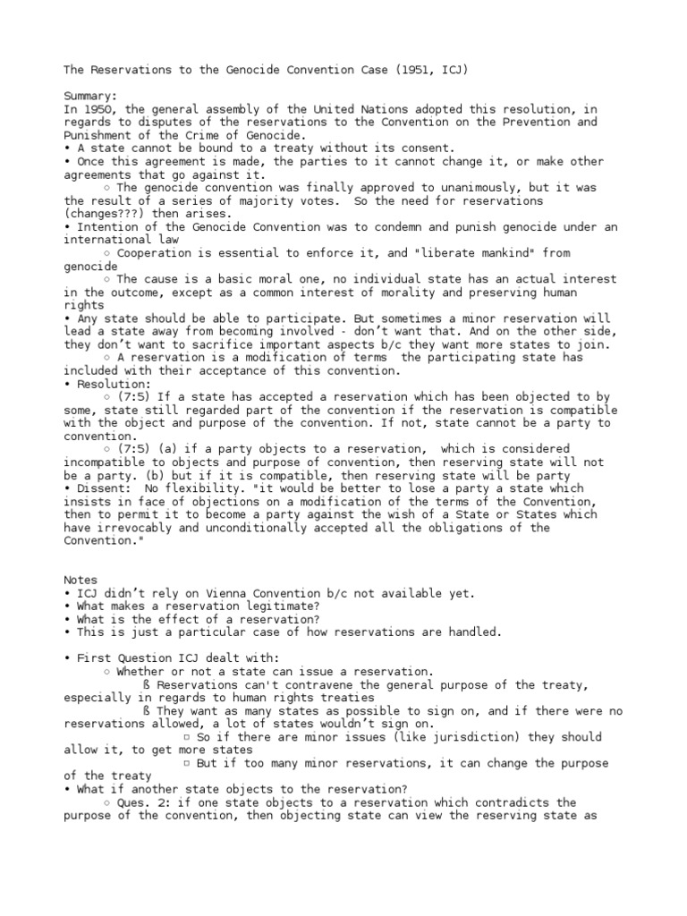 The Reservations to the Genocide Convention Case | Genocides | Treaty