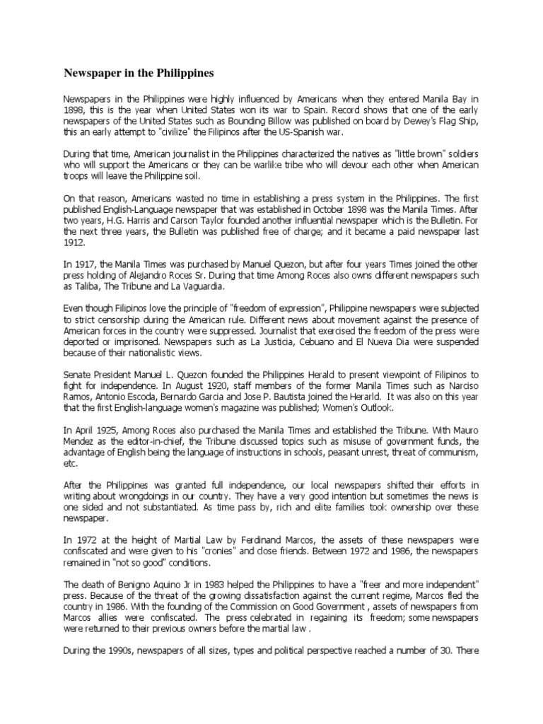 Newspaper in The Philippines | PDF | Philippines | Public Sphere
