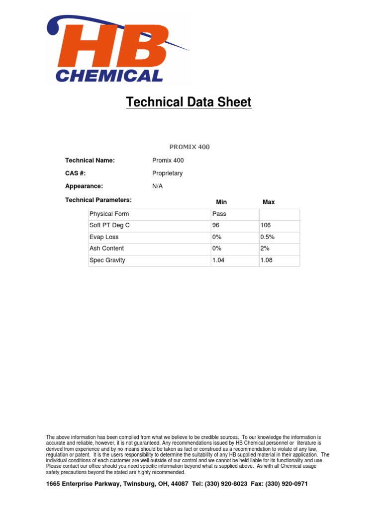 Promix 400 Technical Data Sheet | PDF