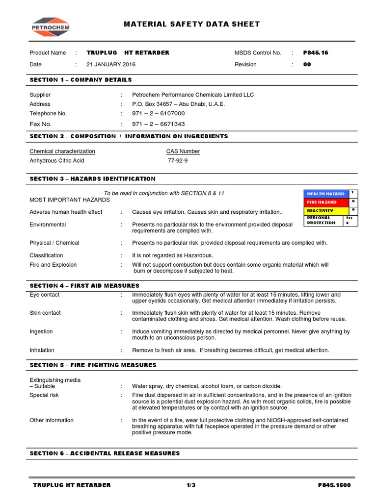 TRUPLUG HT Retarder MSDS Summary | PDF | Personal Protective Equipment ...