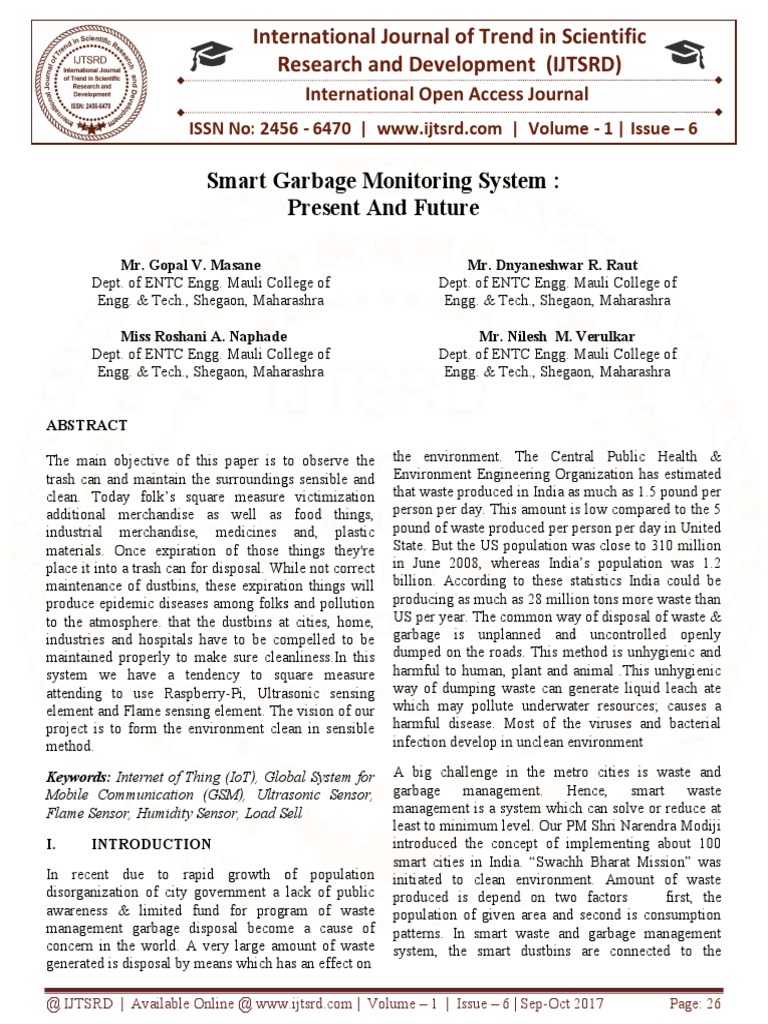 Smart Garbage Monitoring System: Present and Future | PDF | Internet Of ...