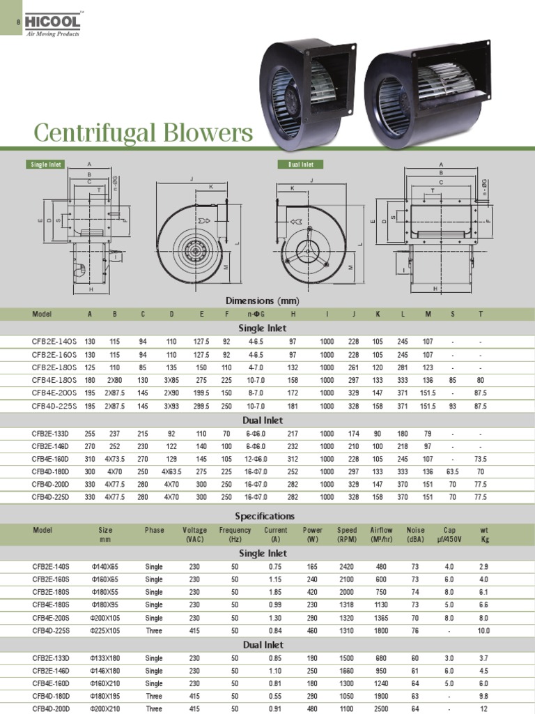 Centrifugal Blower Specifications Guide | PDF
