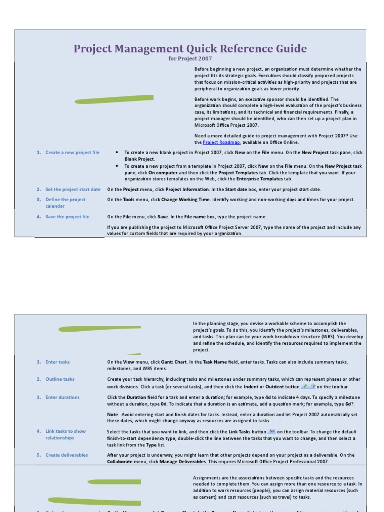 Project Management Quick Reference Guide | PDF | Software | Computing
