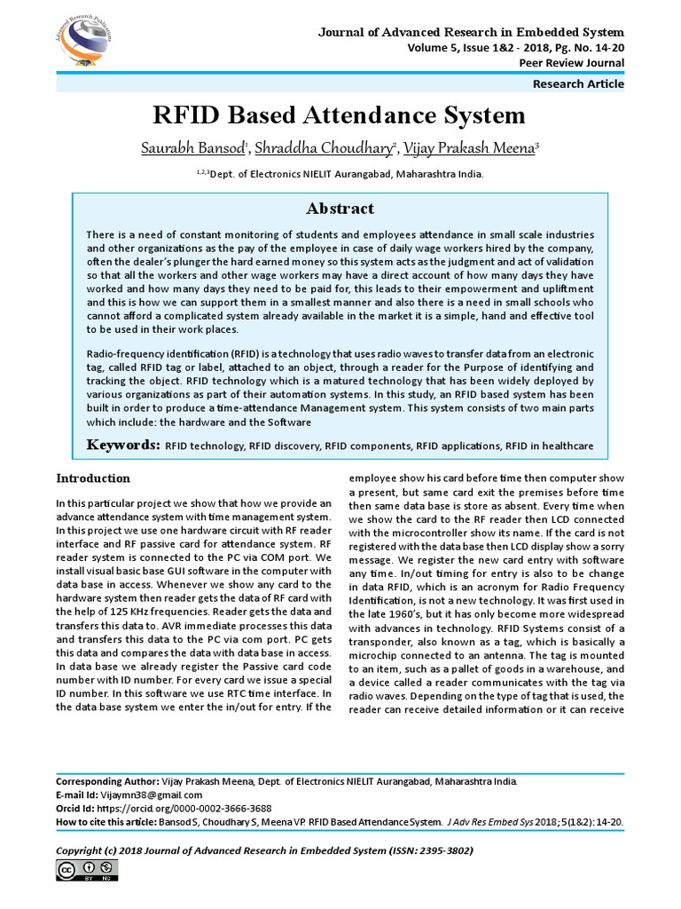 RFID Based Attendance System | PDF | Radio Frequency Identification ...