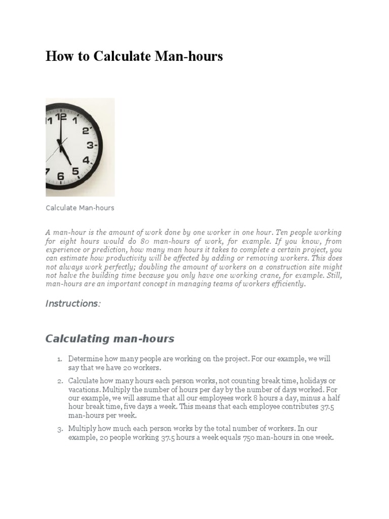 How To Calculate Man Hours Pdf Man Hour Labor