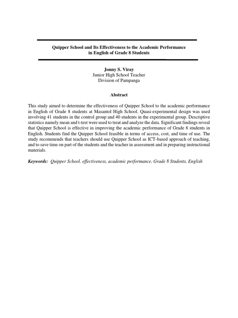 Quipper School and Its Effectiveness To The Academic Performance in English of Grade 8 Students ...