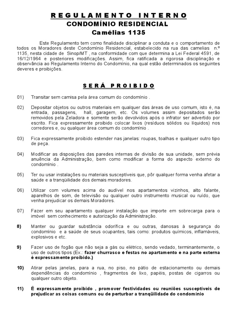 Regulamento Interno Do Condominio | PDF | Condomínio | Garagem (residencial)