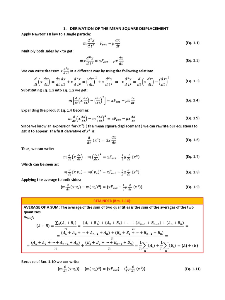 Derivation of The Mean Square Displacement | PDF | Collision | Gases