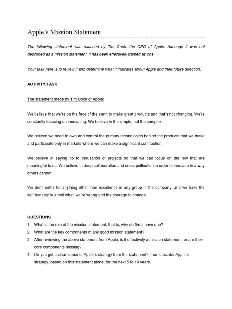 Apple Inc. Mission Statement Analysis | PDF | Business