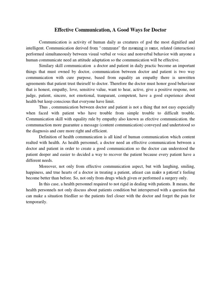Effective Communication Skills for Doctors | PDF
