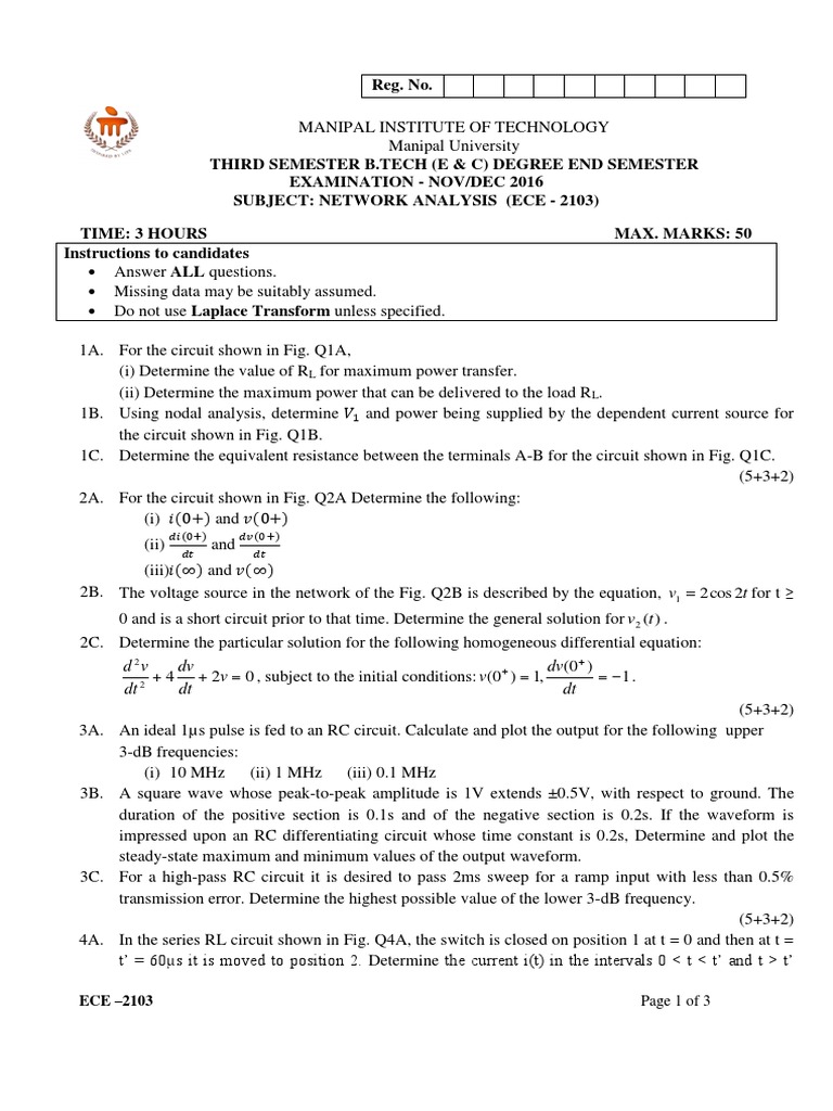 Network Analysis Exam Ece 3rd Sem Pdf Electromagnetism Electronics