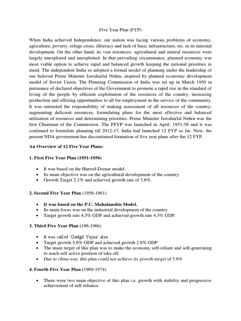 An Overview of 12 Five Year Plans: 1. First Five Year Plan (1951-1956 ...
