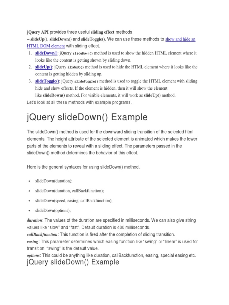 Jquery Slidedown Example Pdf J Query Html Element 