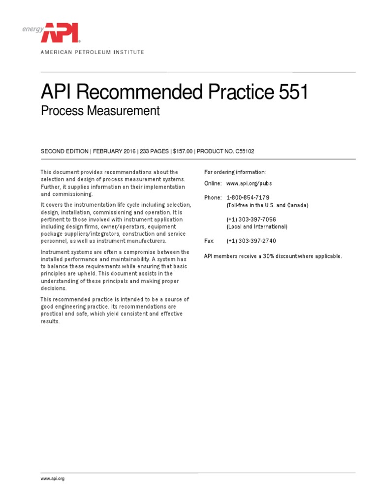 API Recommended Practice 551: Process Measurement | PDF