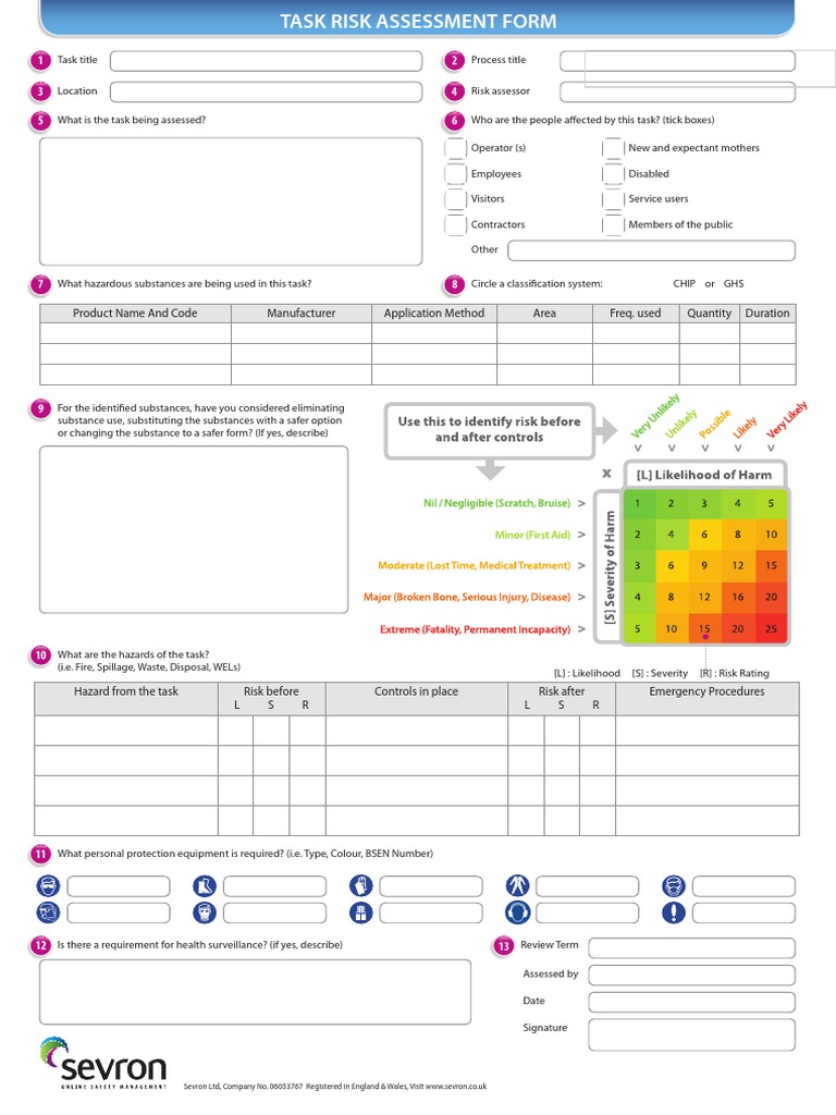 Assessing Risks and Implementing Controls: A Task Risk Assessment Form ...