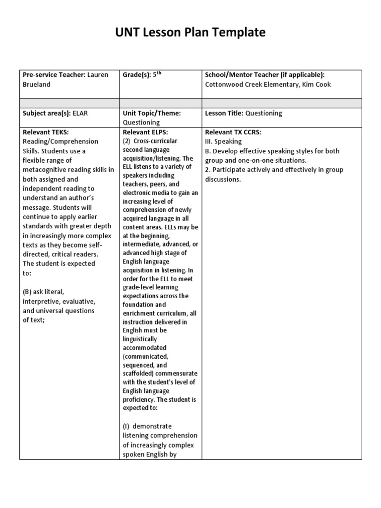 Questioning Strategies for 5th Grade ELAR | PDF | Reading Comprehension ...