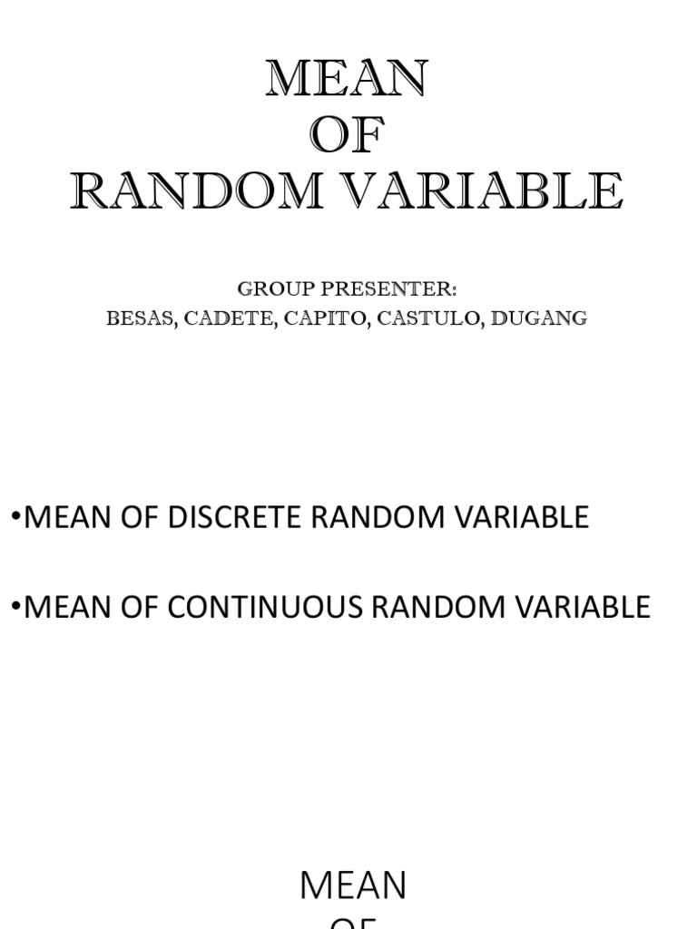 Calculating Expected Values A Comparison Of The Mean For Discrete And Continuous Random