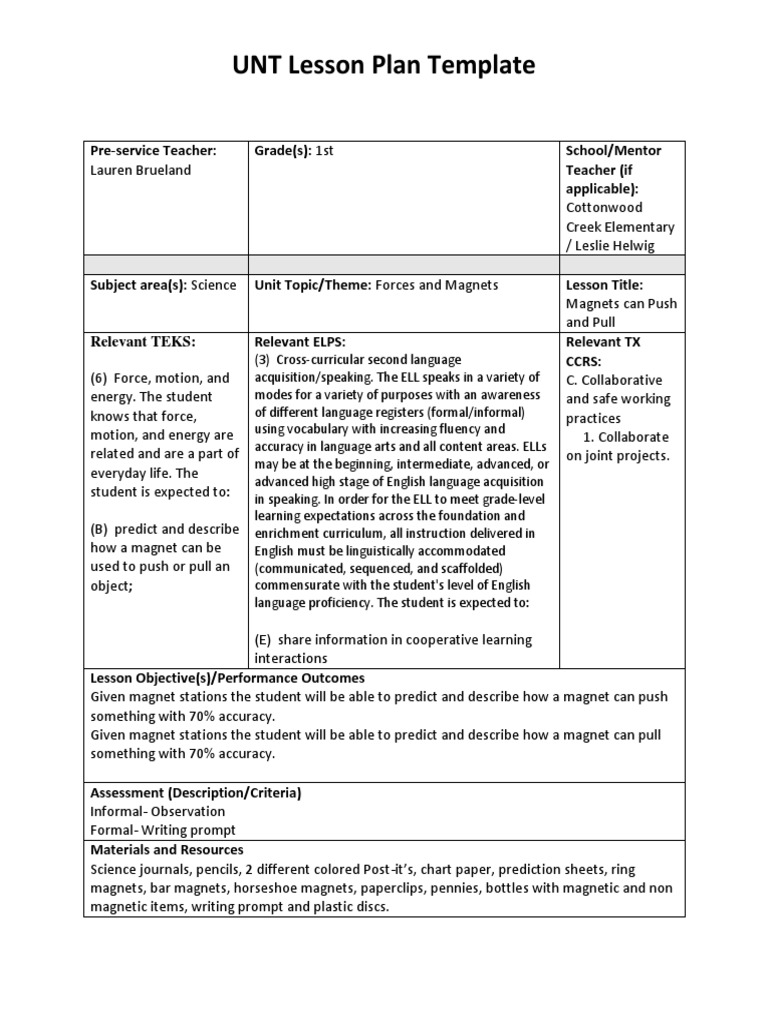 Magnets: Push and Pull Lesson Plan | PDF | Lesson Plan | Teachers