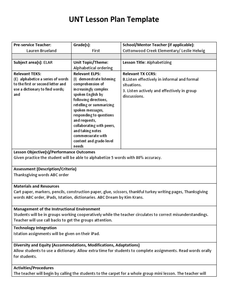 Abc Ordering Lesson Plan 1st | PDF | Lesson Plan | Reading Comprehension