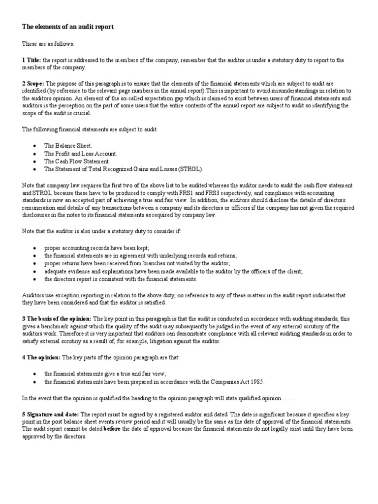 Key Elements of an Audit Report | PDF | Audit | Auditor's Report