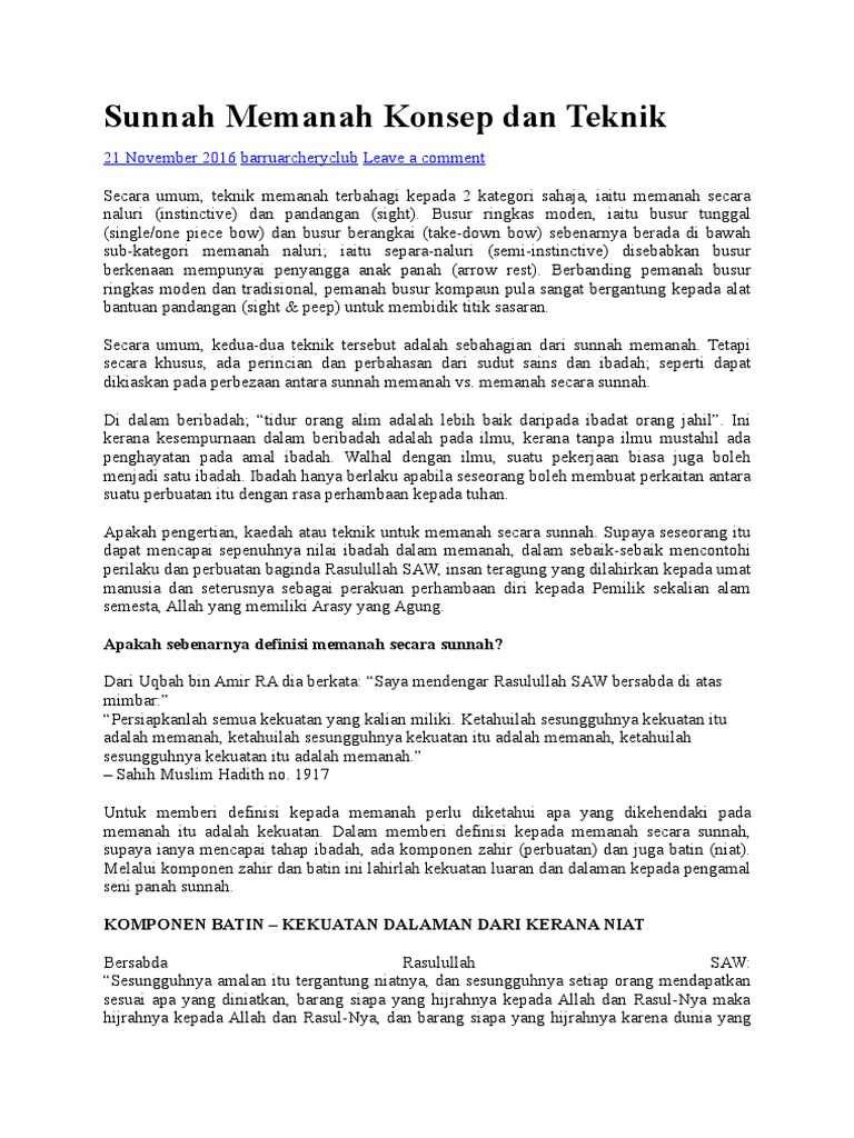 Sunnah Memanah Konsep Dan Teknik | PDF