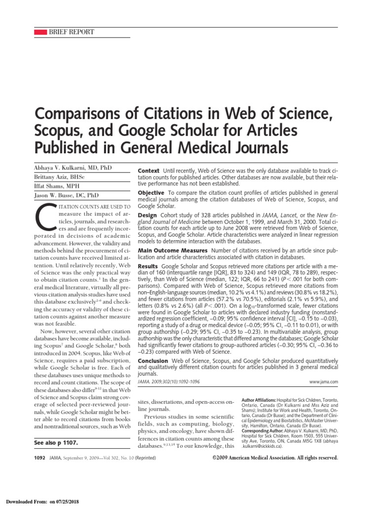 Comparisons of Citations in Web of Science, Scopus, and Google Scholar ...