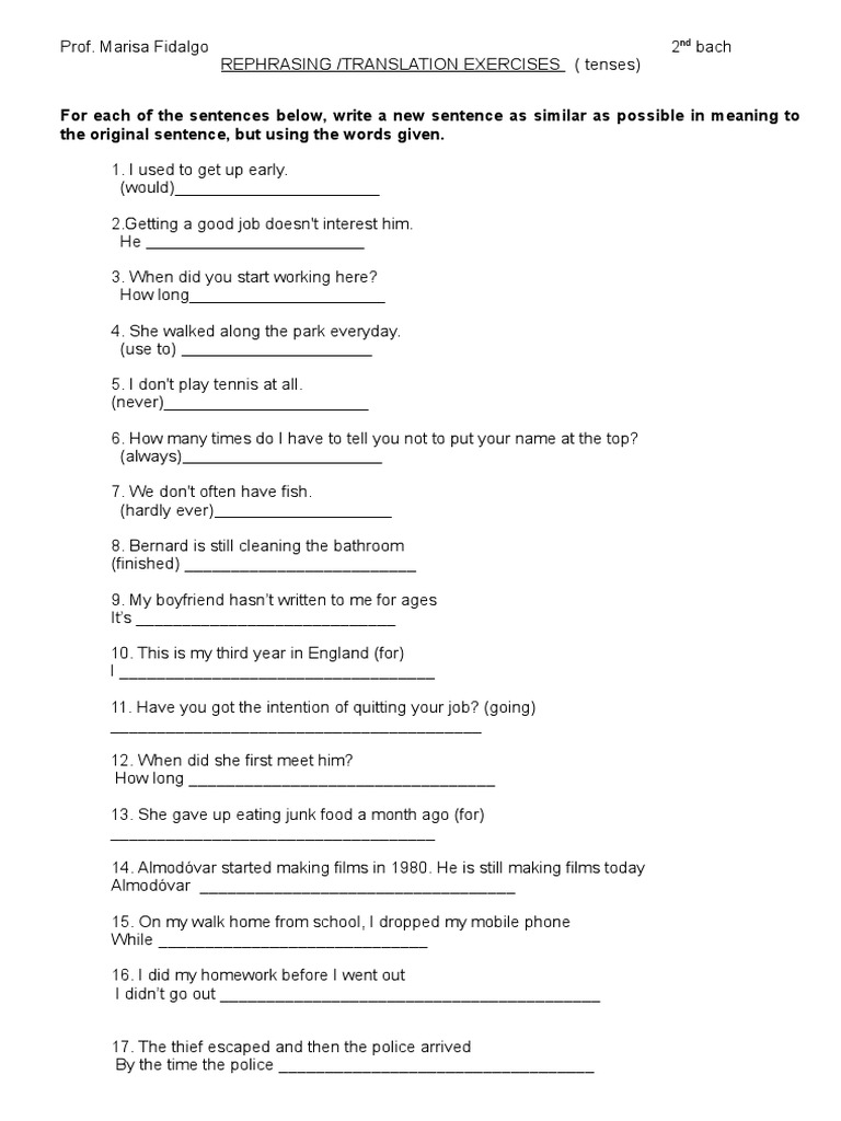 Revising Sentences Using Different Tenses: A Collection of Exercises ...