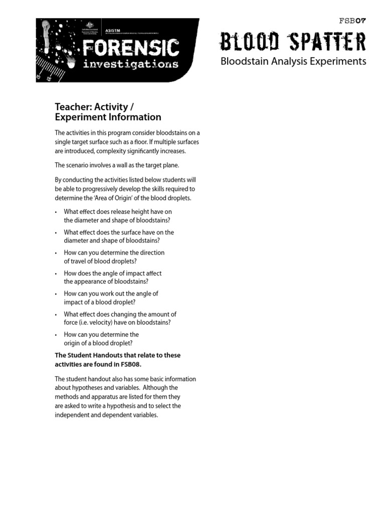 Bloodstain Analysis Experiment Guide | PDF | Trigonometric Functions ...