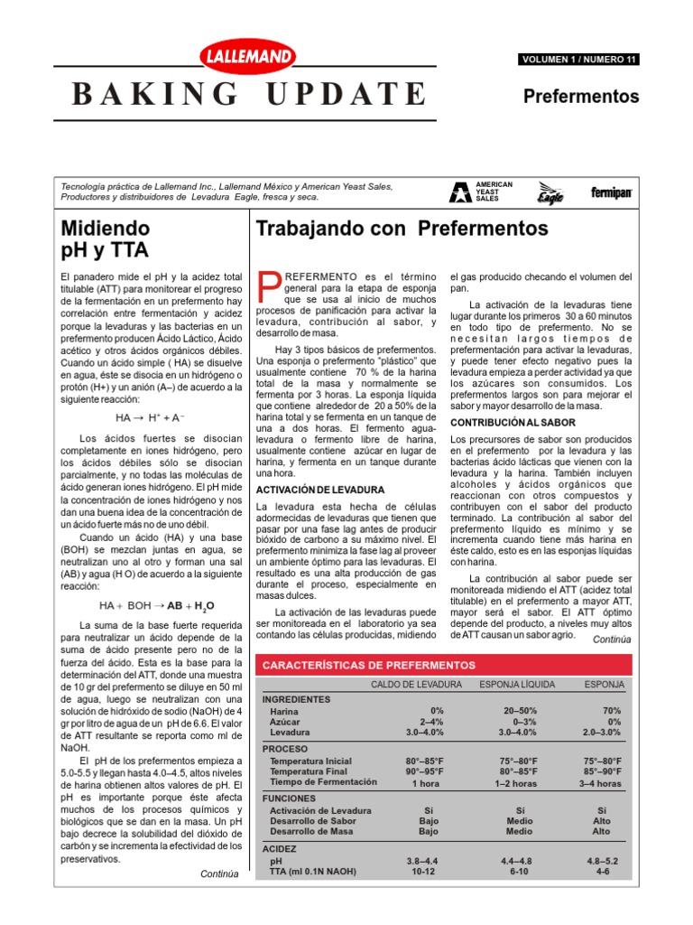 Lallemand Baking Update-01-11 Prefermentos | PDF | Ácido | Levadura