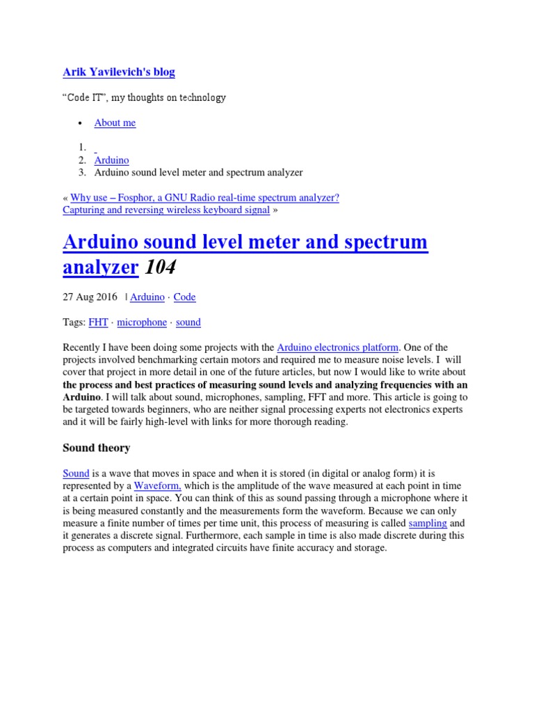 Arduino Sound Level Meter and Spectrum Analyzer: Arik Yavilevich's Blog ...