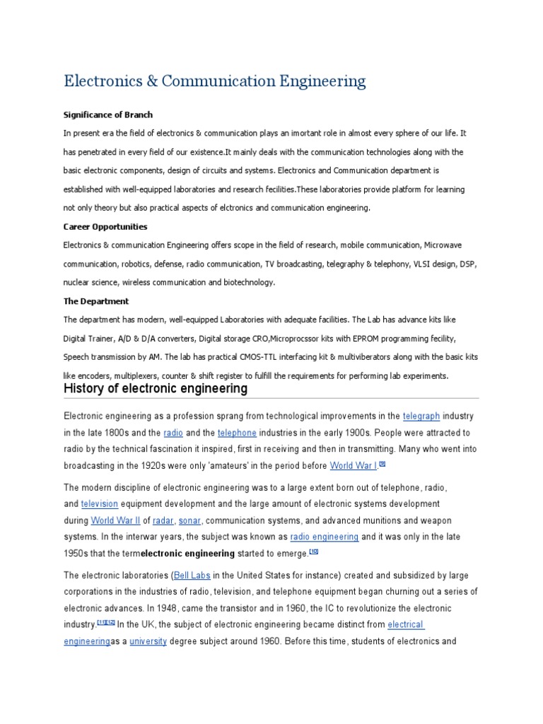 Electronics & Communication Engineering: History of Electronic ...