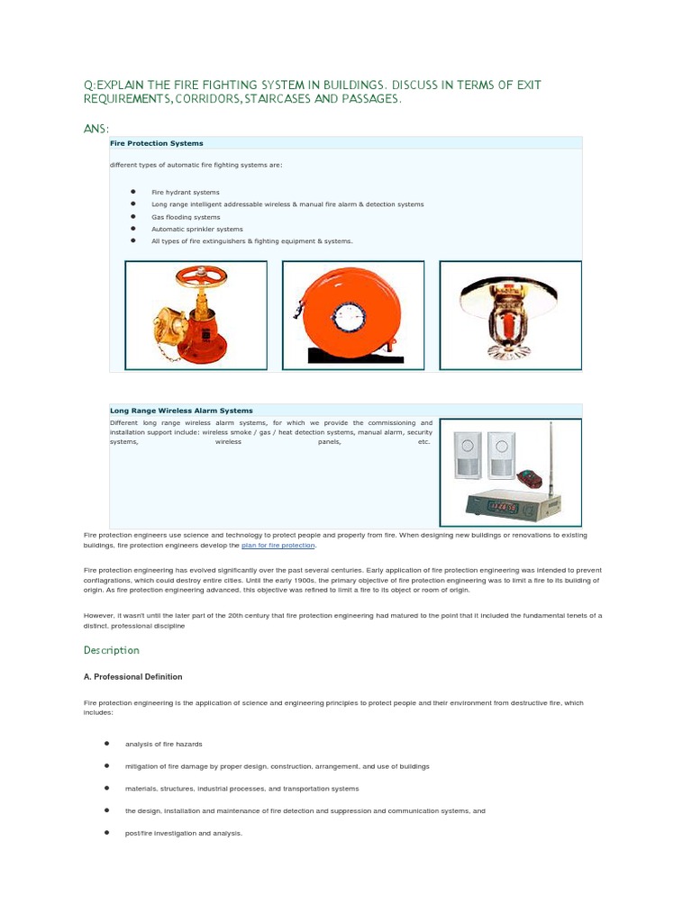 Q:Explain The Fire Fighting System in Buildings. Discuss in Terms of ...