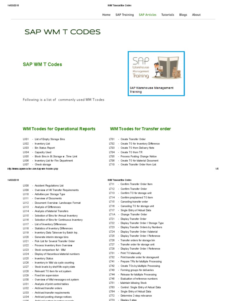 WM Transaction Codes PDF | PDF | Inventory | Warehouse