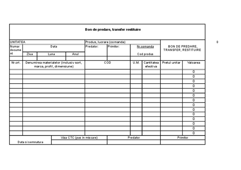 Bon de Predare Transfer Restituire6 | PDF