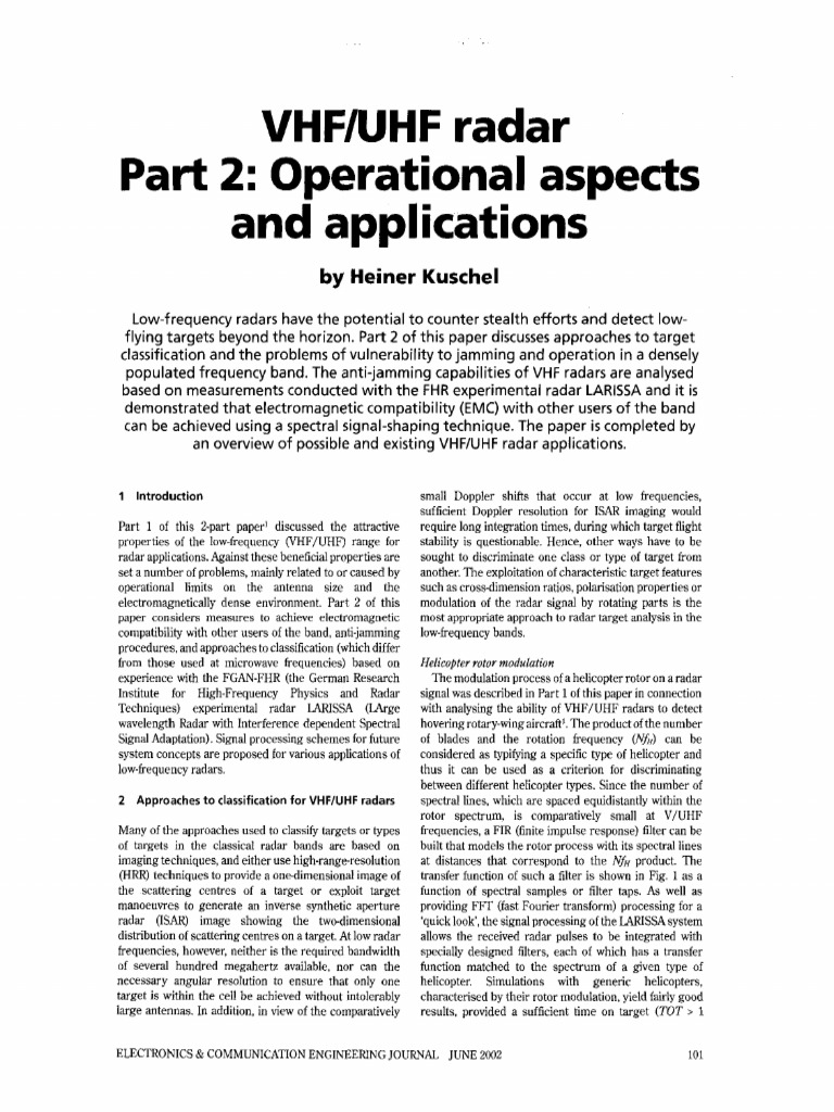 Kuschel, H. VHF-UHF Radar: Part 2. Operational Aspects and Applications ...
