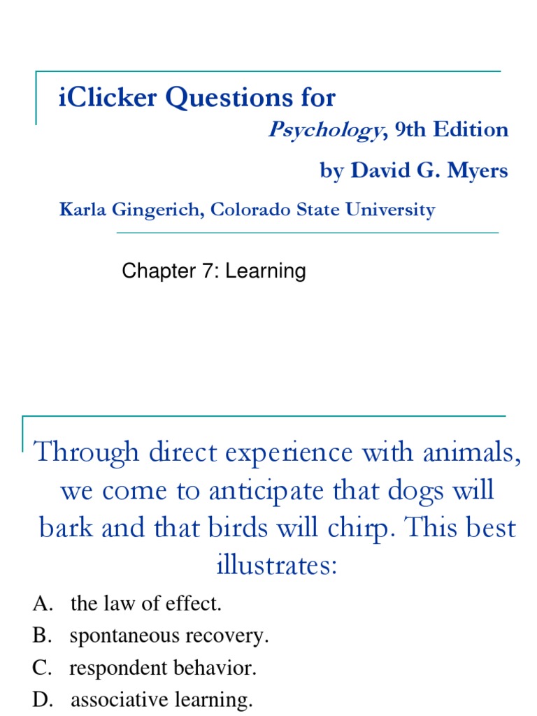 PSY1101 Chapter 2 Clicker Questions | PDF | Classical Conditioning ...