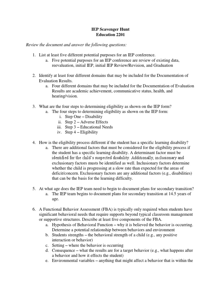 Review The Document and Answer The Following Questions:: IEP Scavenger ...