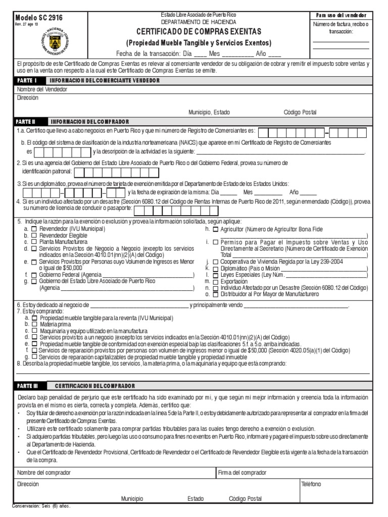 Certificado de Compras Exentas IVU | PDF | Puerto Rico | Impuestos