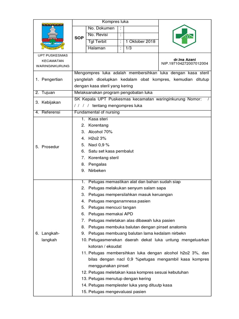 Prosedur Kompres Luka dengan NaCl | PDF