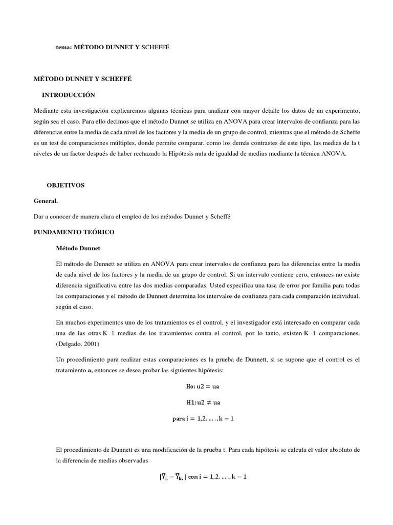 Metodo Dunnet | PDF | Análisis de variación | Hipótesis
