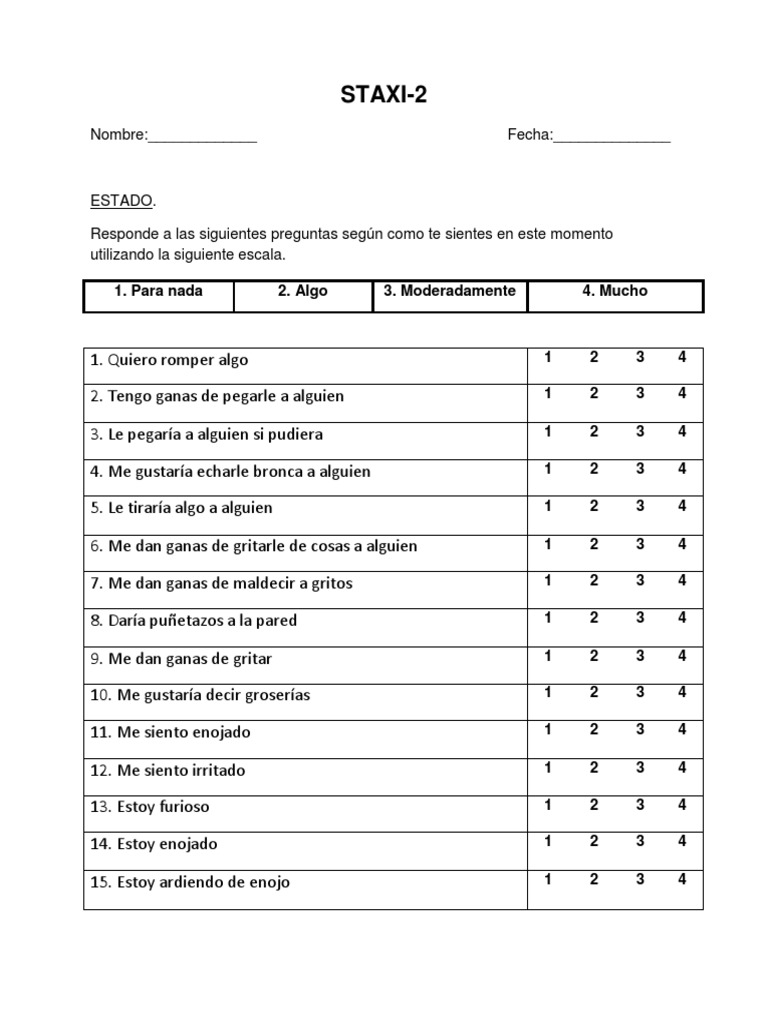 Cuestionario STAXI-2 | PDF | Ira | Deportes