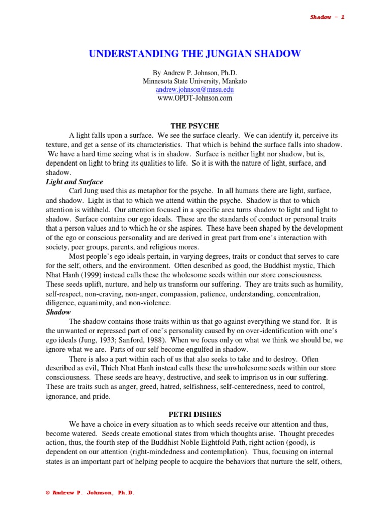 Understanding The Jungian Shadow Pdf Pdf Shadow Psychology
