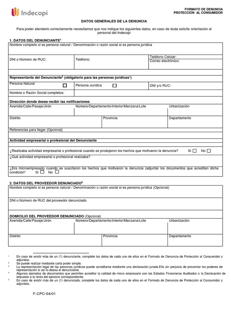 Formato Denuncia | PDF | Protección al Consumidor | Los consumidores